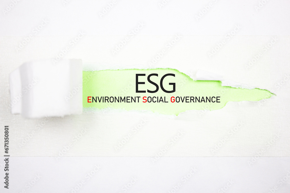 ESG Environmental Social Governance text, abbreviation on a green ...