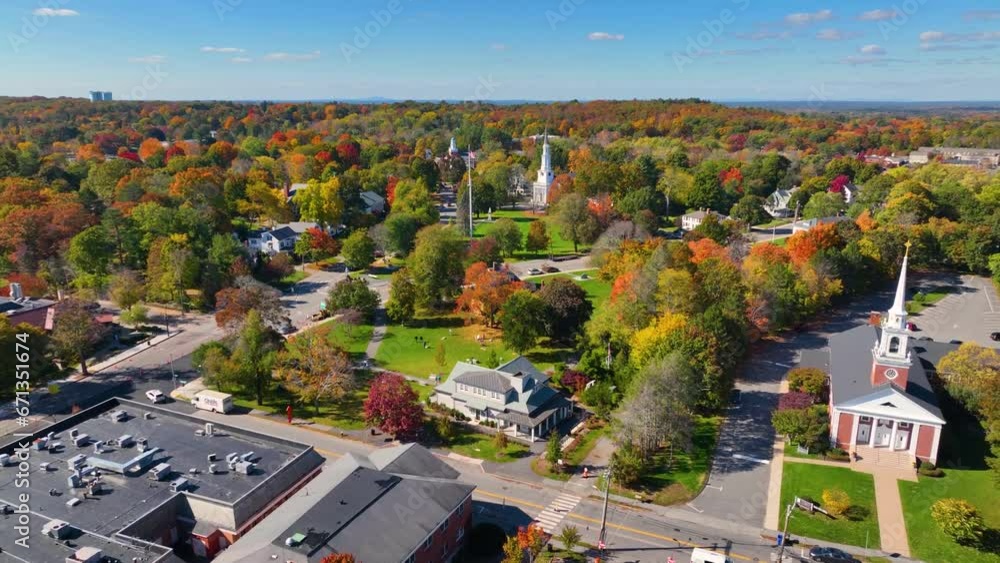 Lexington town center aerial view in fall including Visitor Center ...