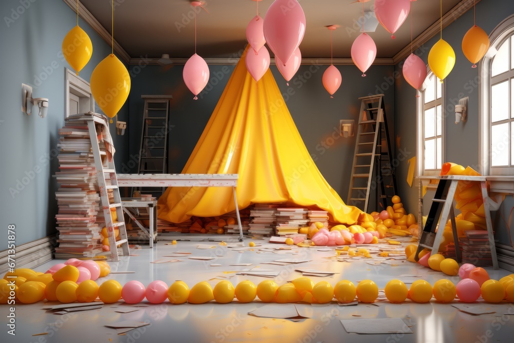 Construction-themed Hello message with colorful caution tape and safety ...