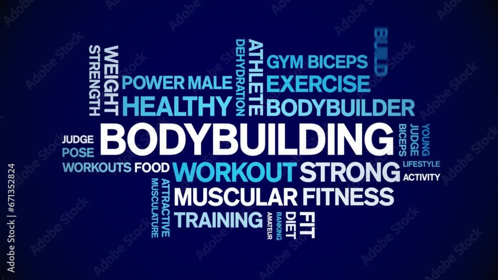 Bodybuilding animated tag word cloud;text design animation kinetic ...