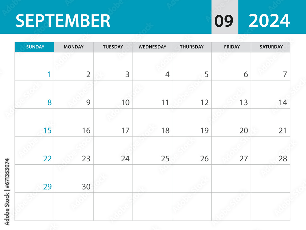 September 2024 template - Calendar 2024 template vector, planner ...