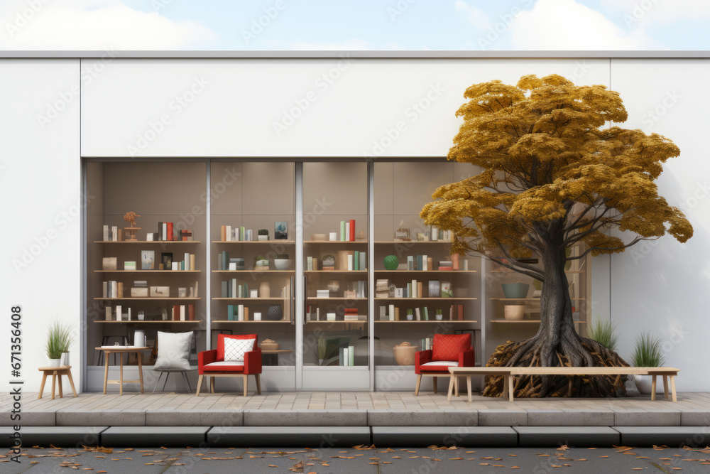 Bookstore exterior with a blank signboard, offering a canvas for your ...