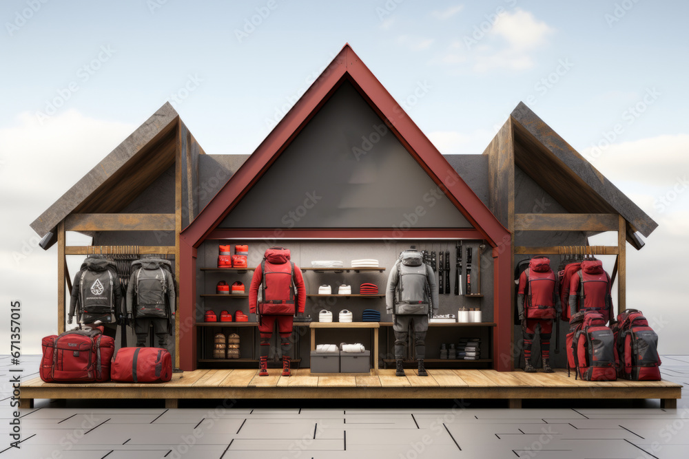 Outdoor gear store entrance displaying a blank store sign, offering a ...