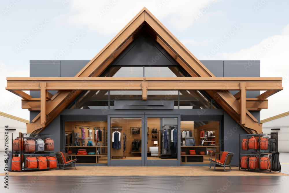 Outdoor gear store entrance displaying a blank store sign, offering a ...