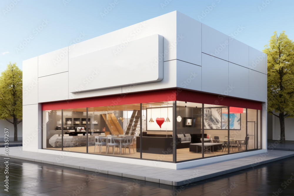 Tech gadget store exterior showcasing a blank store sign, offering a ...