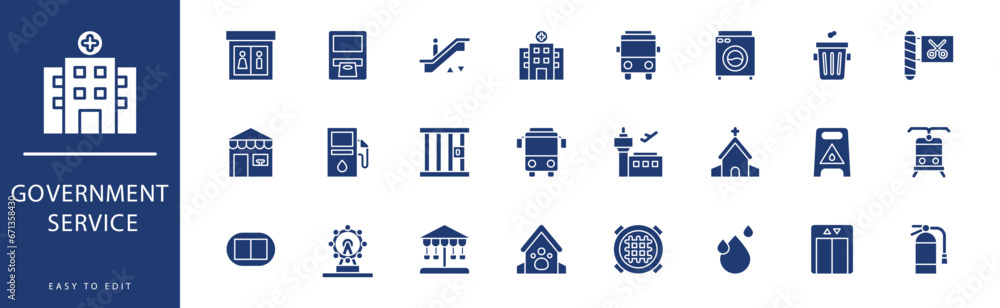 Government service icon collection. Containing Library, Museum, No ...