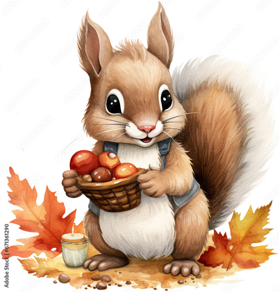 Cute Rabbit with Fall Leaves in Watercolor Thanksgiving Clipart Stock ...