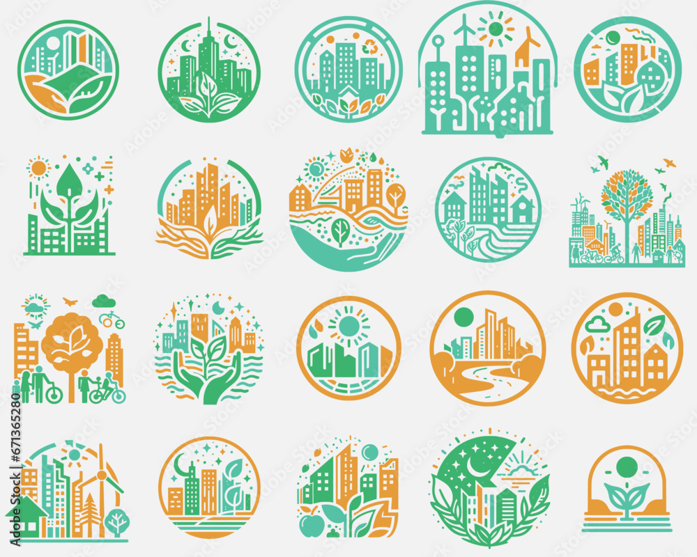 Éléments graphiques autour des Villes Vertes : icônes et pictogrammes ...