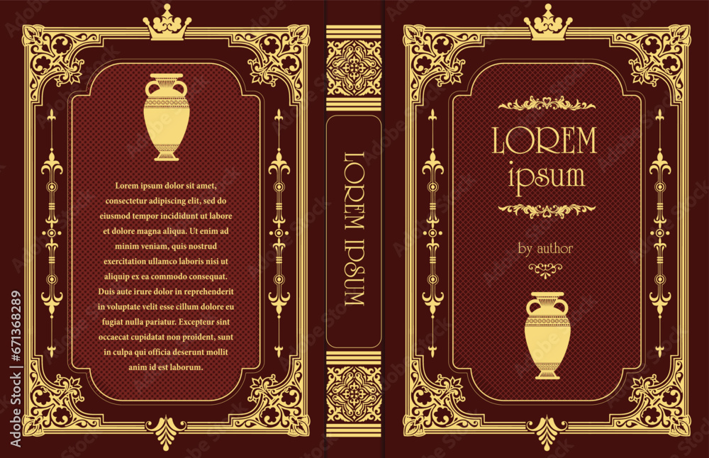 Cover book for medieval novel. Old retro ornament frames. Royal Golden ...