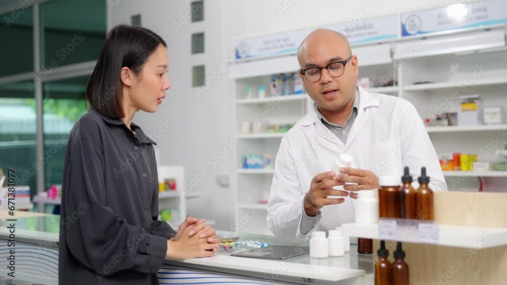 Medical pharmacy and healthcare. Handsome asian male pharmacist wearing ...