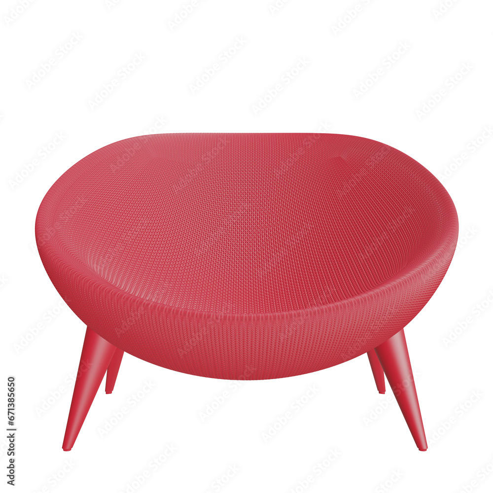 3d illustration, front view of pink rattan chair, contemporary design ...