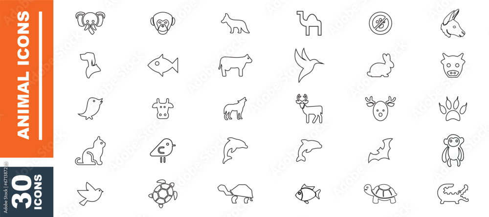Animals Outline Icons Pack. Set of Animal icons. Isolated on White ...