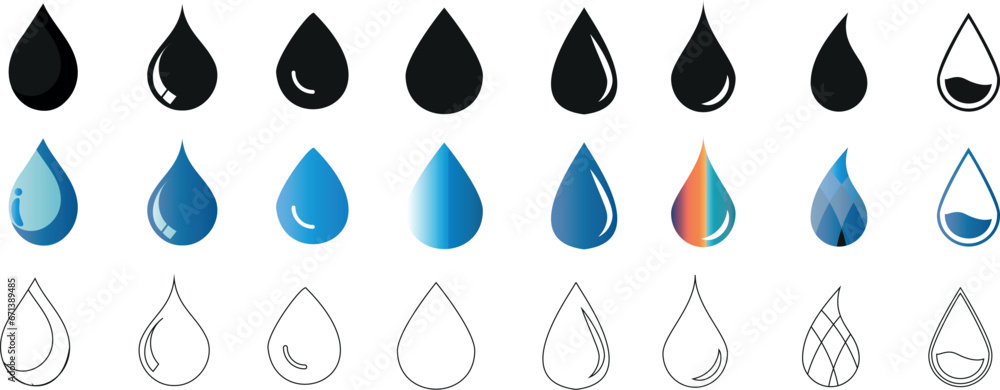 Droplet Vector Illustration Set, diverse styles, colors. Ideal for logo ...