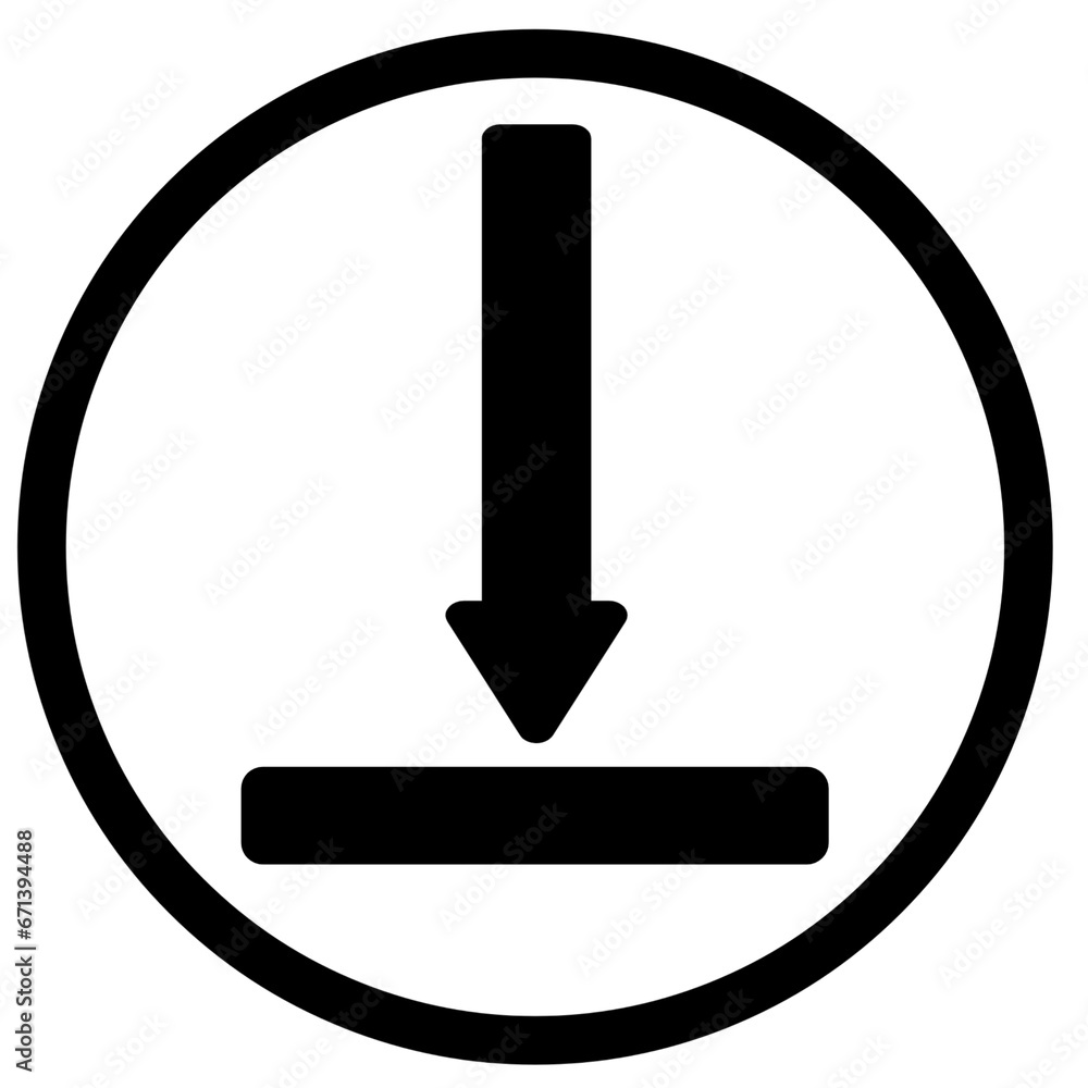 Download sign with round circle and middle arrow. Arrow face is down ...