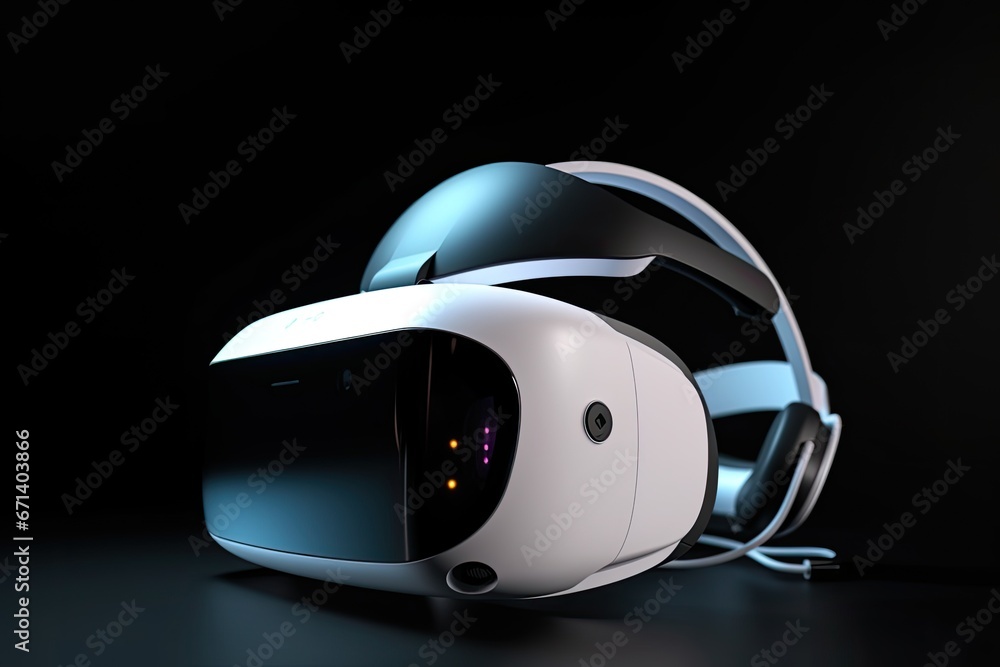 High-tech VR headset, modern design, reflecting the user's excited ...