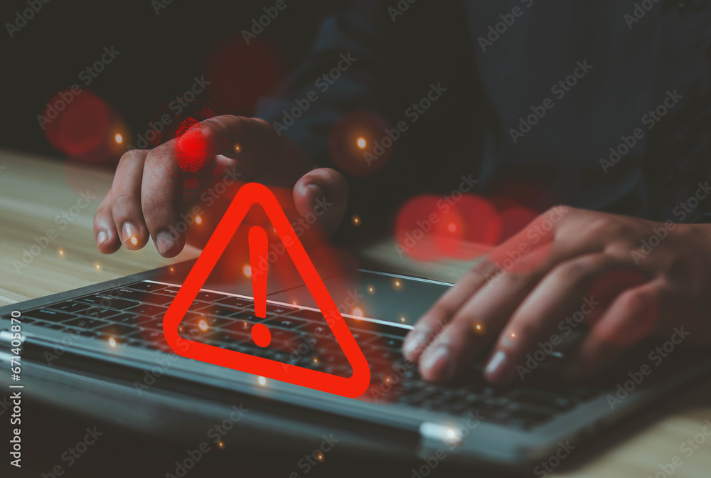 Hacked system notification Cyber attack on a computer network, warning ...