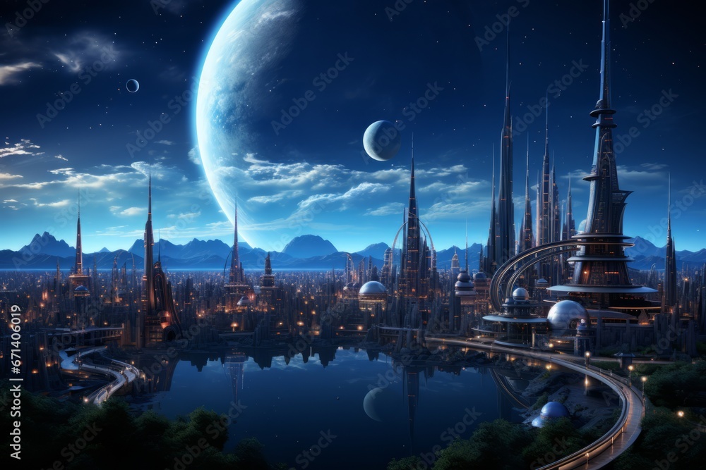 Sci-fi Zoom background futuristic cityscape holographi Stock Photo ...