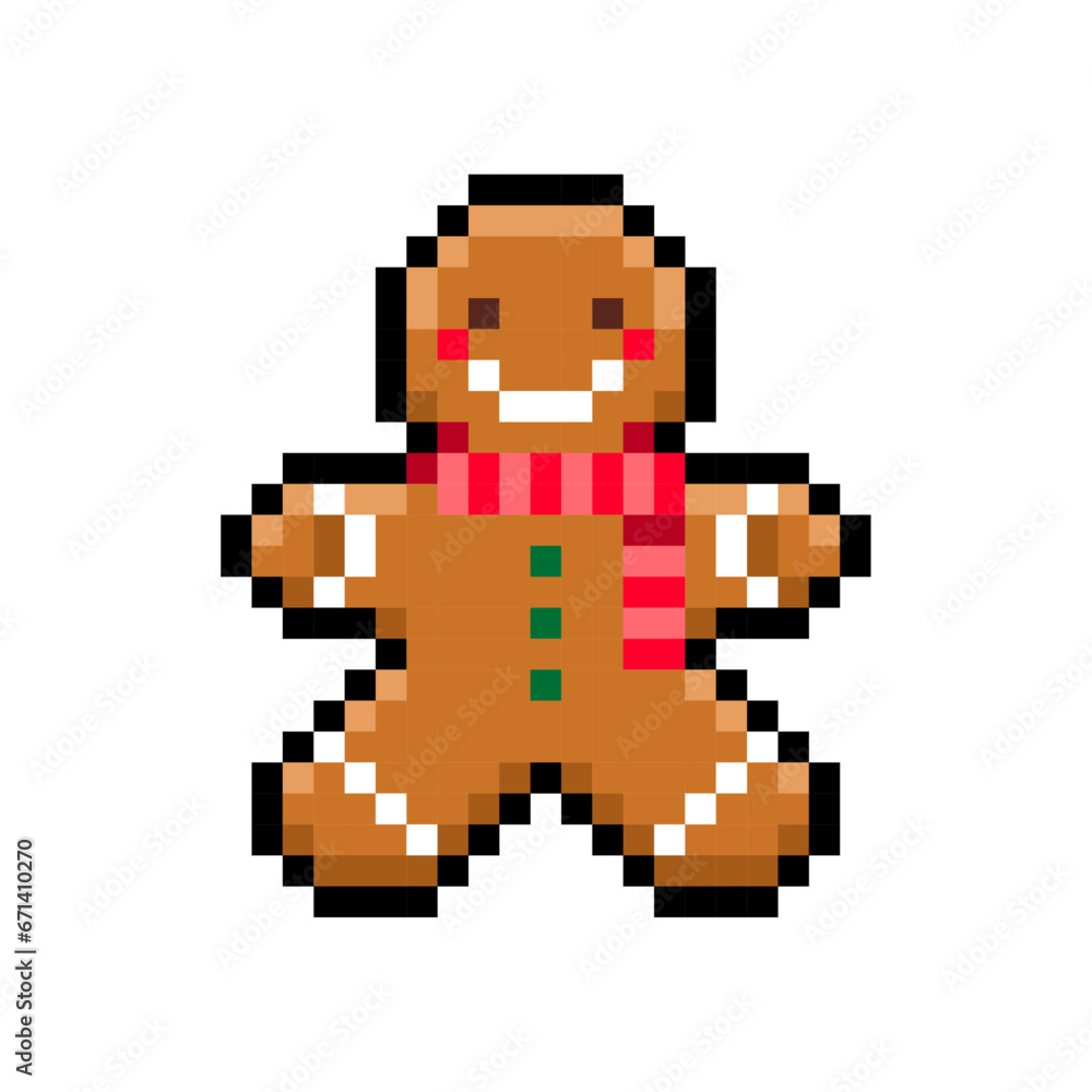 Pixel gingerbread man isolated on white background. New year cookies ...