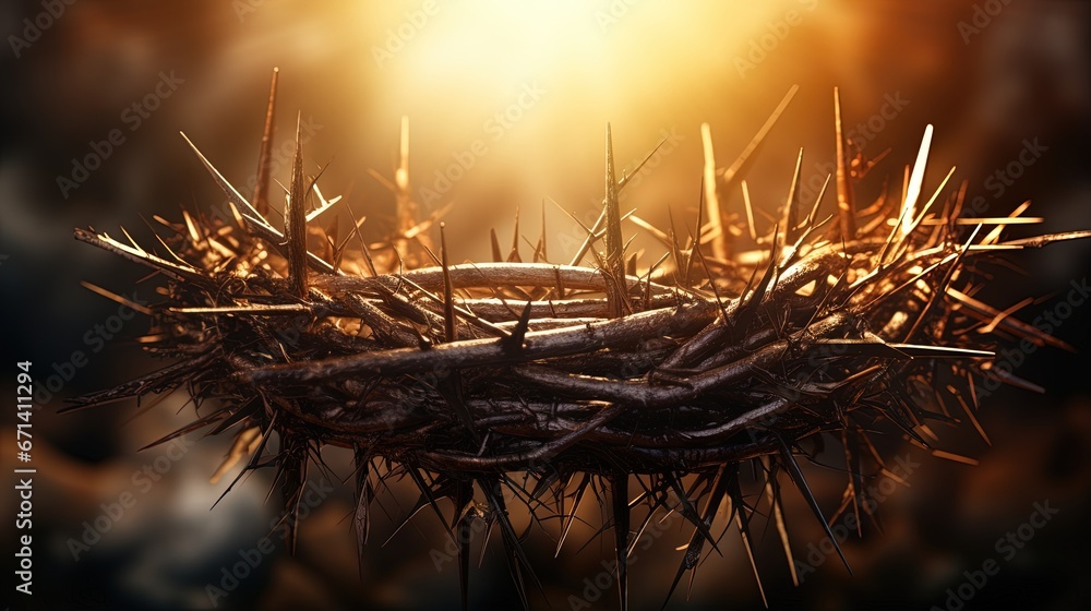 Passion Of Jesus - Wooden Cross With Crown Of Thorns With Abstract ...