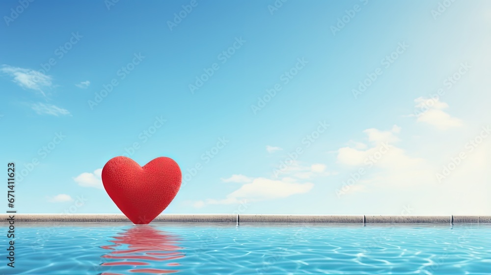 Red heart with i love you message on swimming pool edge with space on ...
