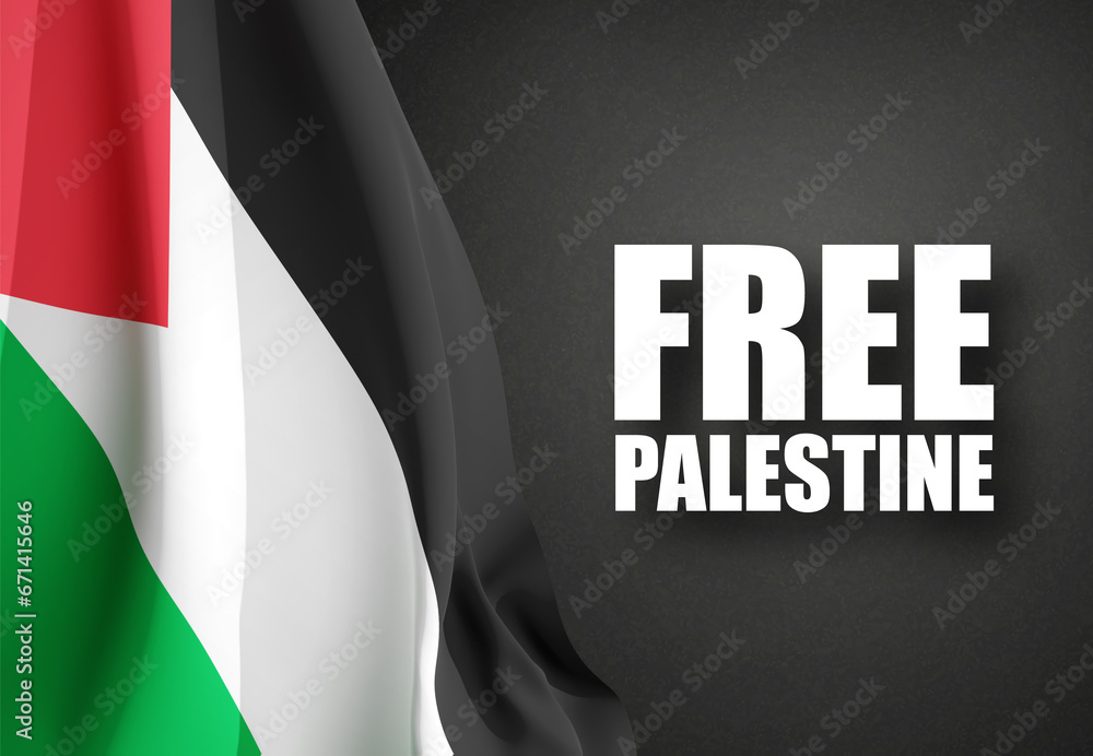 Free Palestine Poster. Palestine flag on black background. 3d-rendering ...