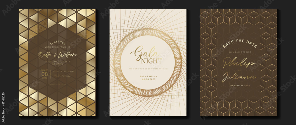 Luxury invitation card background vector. Golden elegant geometric ...
