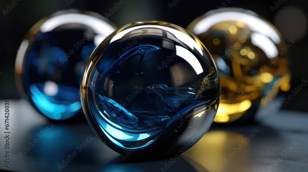 3d Close-up illustration of three perfect balls in a studio setting ...