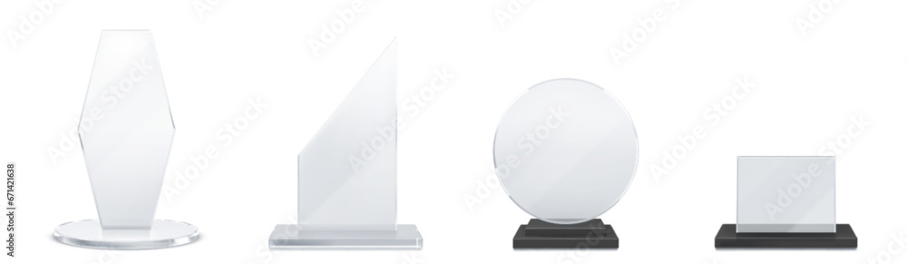 3D glass trophies set isolated on white background. Vector realistic ...