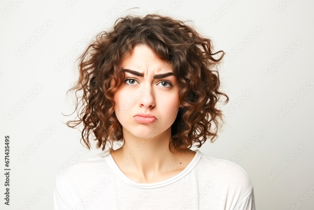 Embarrassed woman in her thirties with grumpy expression. Stock Photo ...