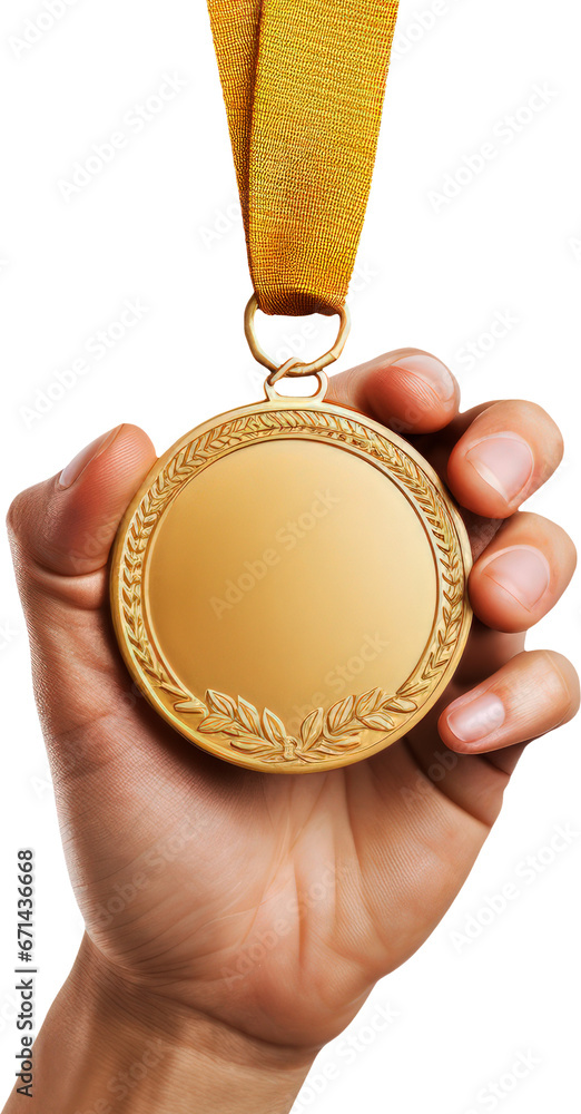 Hand holding gold medal transparent background PNG clipart Stock ...