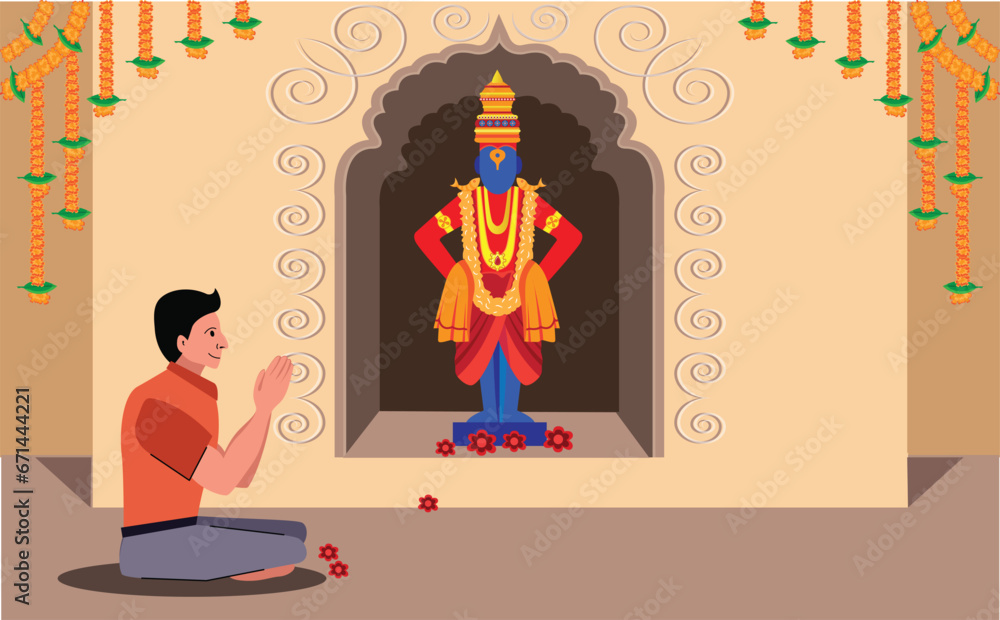 devotee worshipping and doing pooja in vitthal temple Stock Vector ...