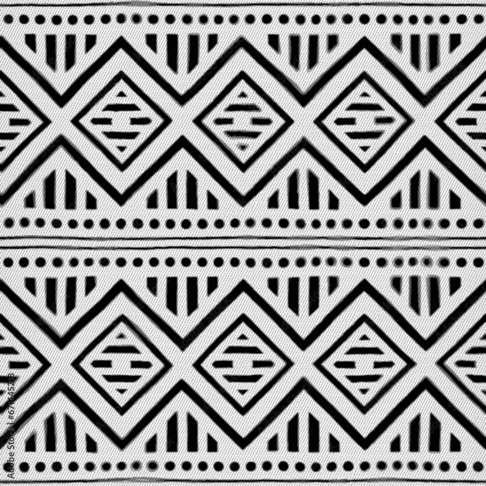 Poster Black and white traditional ethnic pattern fabric texture ...