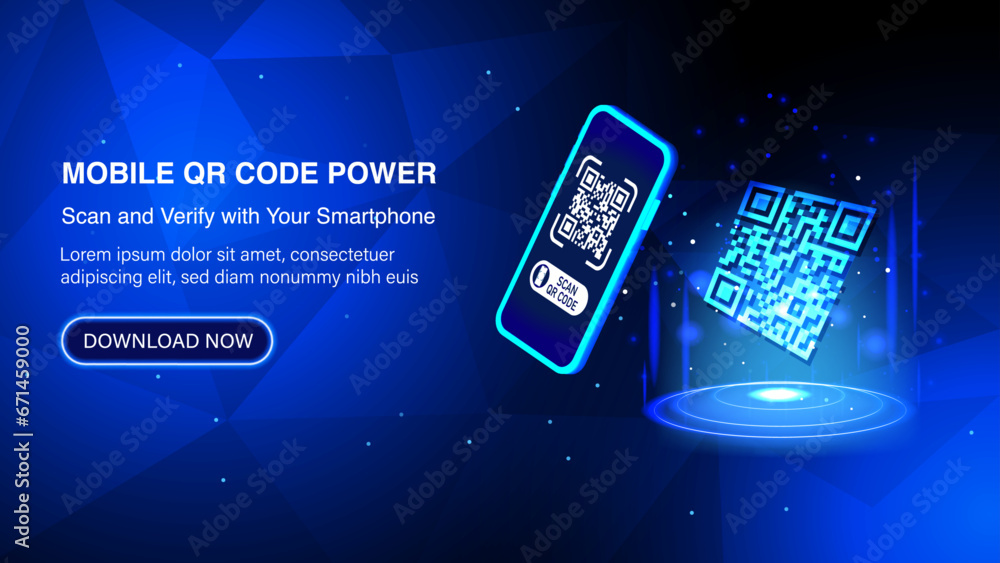 Smartphone scanning QR code and mobile QR code verification banner ...