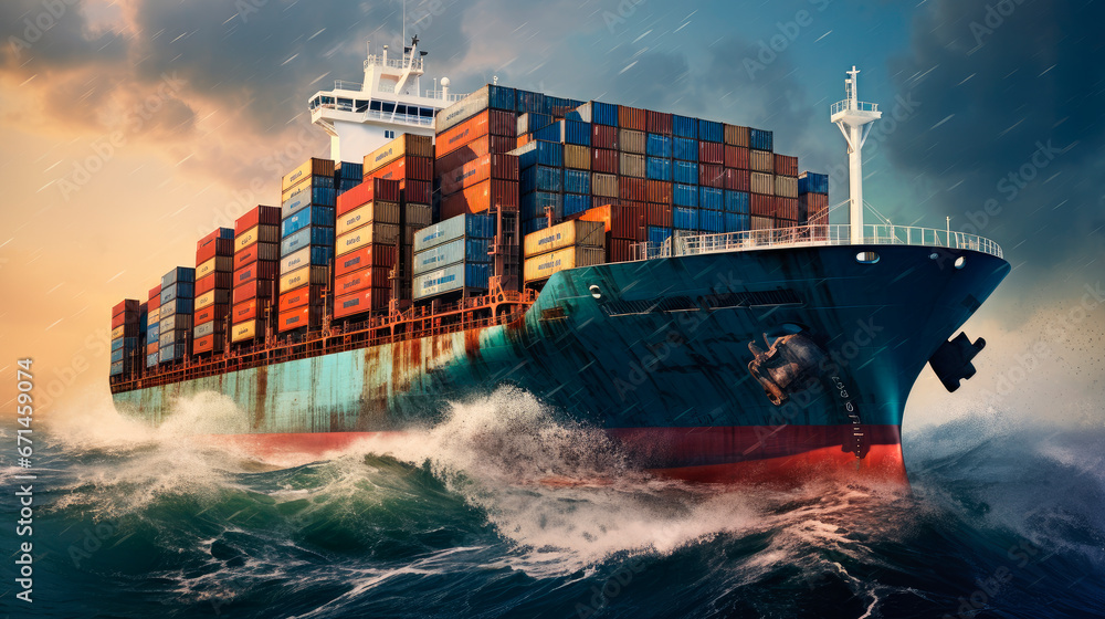 Cargo container ship, cargo vessel ship carrying container and running ...