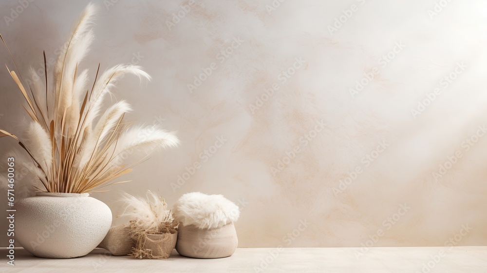 Boho style background with neutral pastel color style and natural ...
