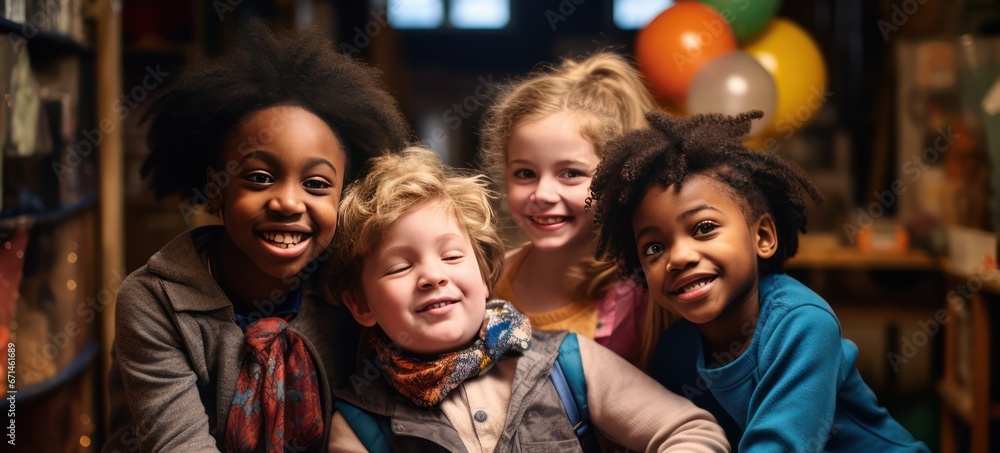 heartwarming photo of diverse kids hugging at school. Inclusive ...