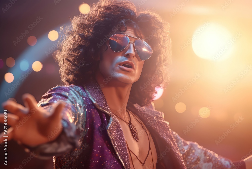 Man dancing rock in sunglasses glam. Person happy dance club. Generate ...