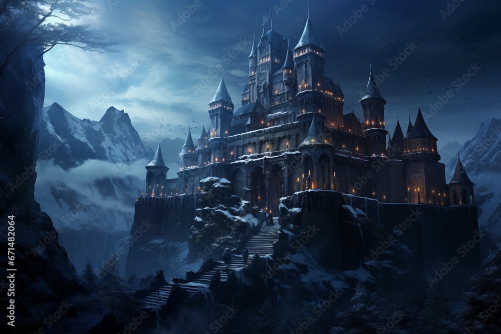 A medieval castle in a land of perpetual twilight, where brave knights ...