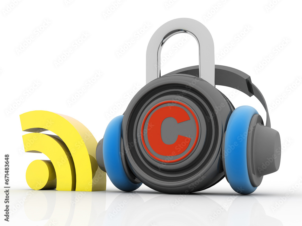 3d illustration WiFi symbol with copyright protection lock connected ...