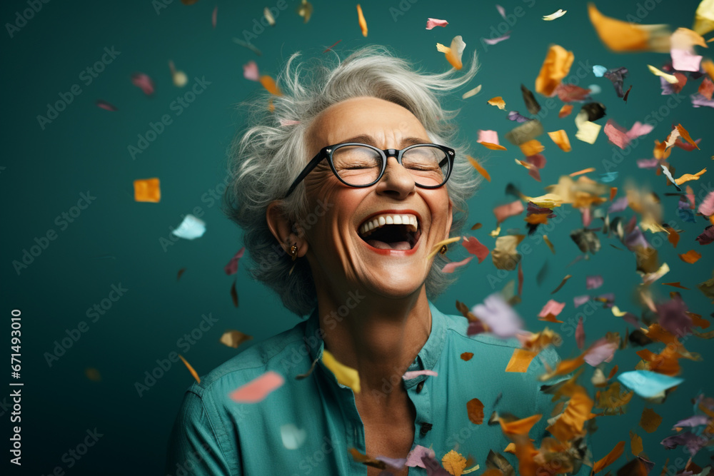 Happy laughing senior woman grandma grandmother with glasses and ...