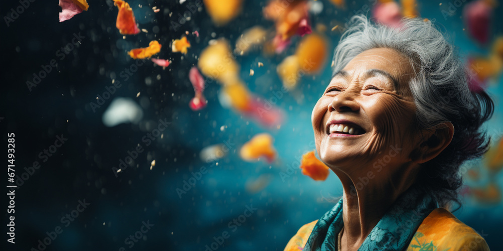 Happy laughing senior woman grandma grandmother with glasses and ...