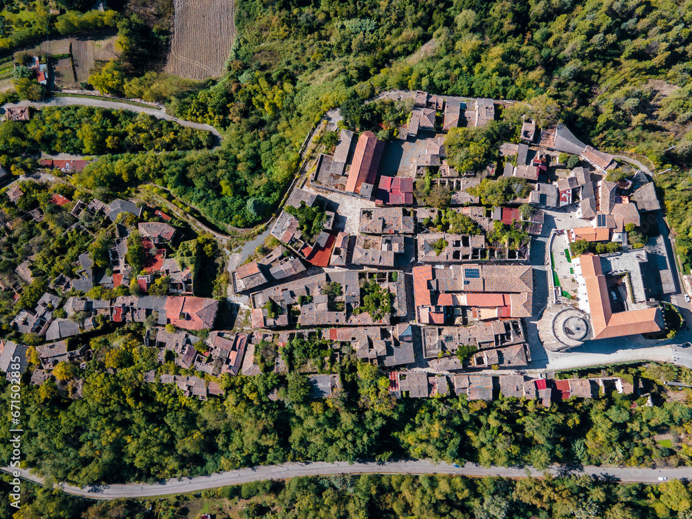 Drone view of a ghost town in southern Italy. Village of old Apice ...
