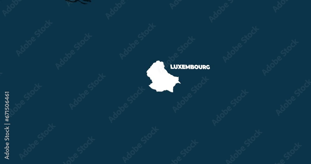 World Map Zoom In To Luxembourg. Animation in 4K Video. White ...