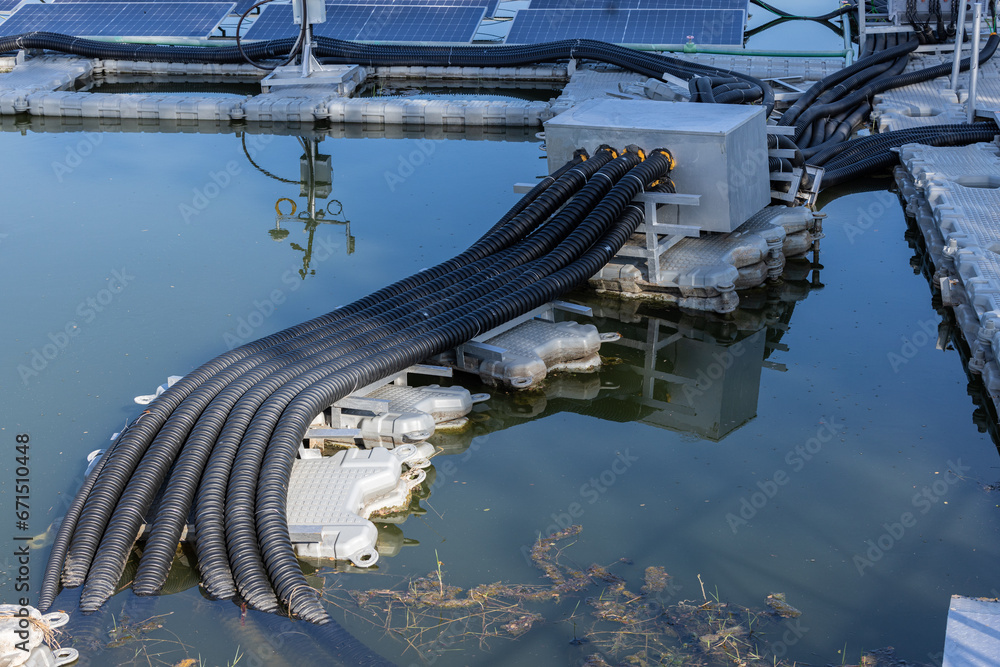 The main power cable installed with flexible cable conduit to Floating ...