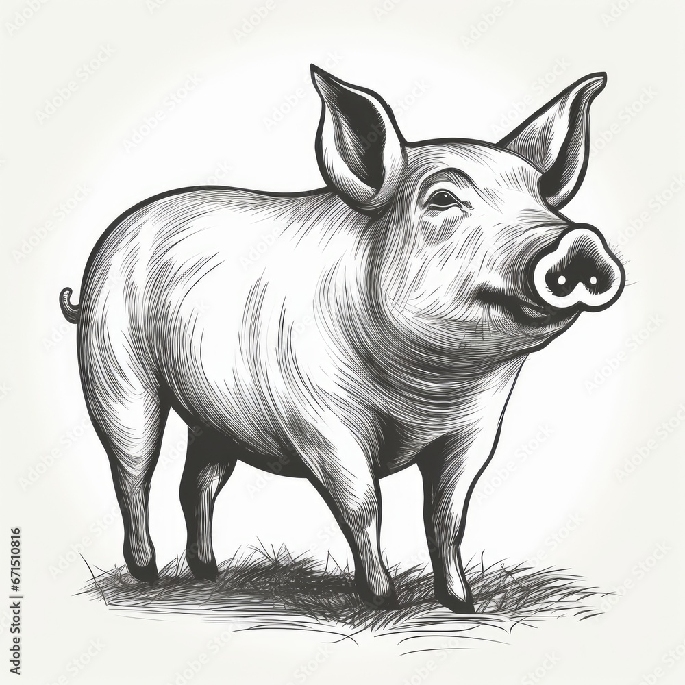 pig hand drawn illustration sketch, Generative AI Stock Illustration ...