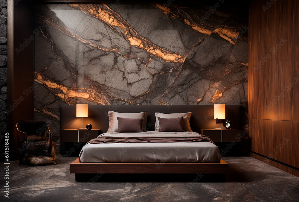 Dormitorio elegante con luz tenue - Pared ecleptica luces - Marmol ...