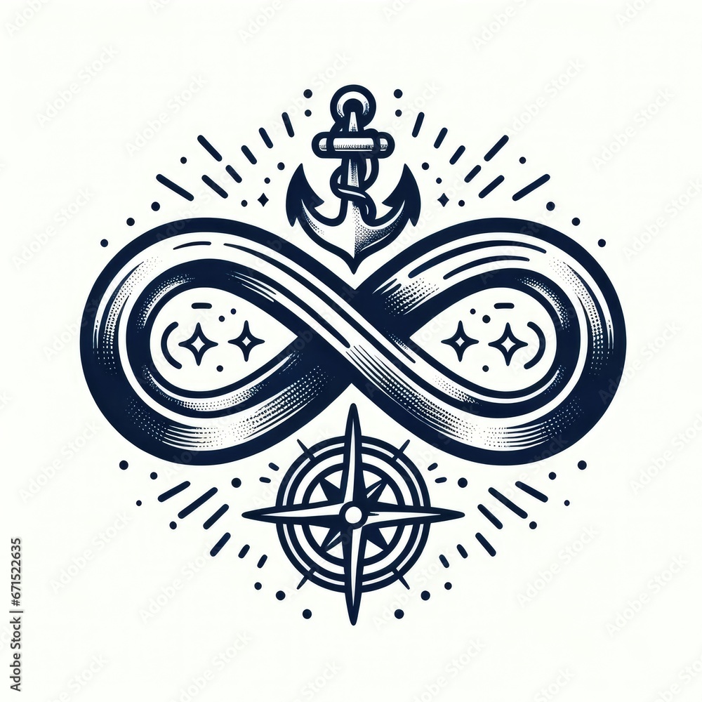Nautical Infinity Symbol with Anchor and Compass Tattoo Design Stock ...