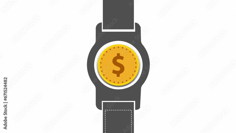 Animated currency coin on hand clock face. Coins and Dollar cent Sign ...