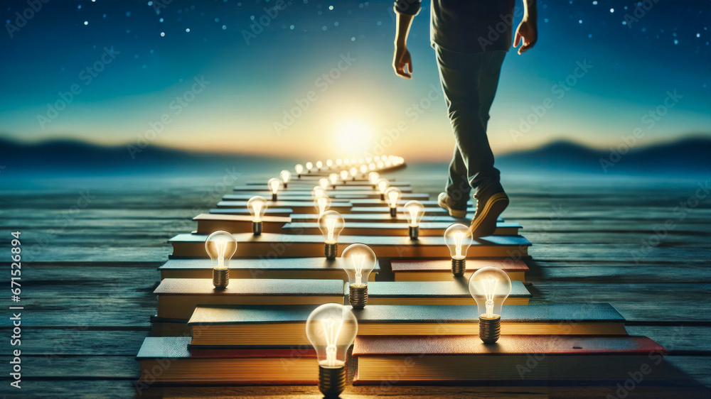 Journey of Knowledge: A Path Illuminated by Books and Ideas Stock Photo ...