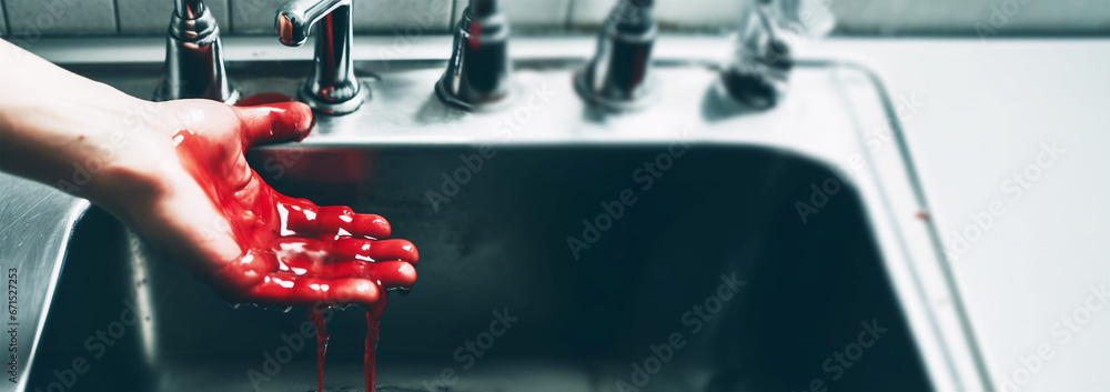 Washing Hands With Blood Washing Bleeding Hands In Sink Crime Scene